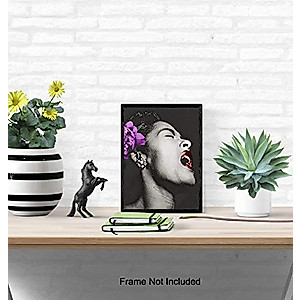 Billie Holiday Poster - African American Wall Art - Black Wall Decor - Gift for Singer, Performer, Black History - 8x10 Wall Art for Bedroom, Living Room, Jazz Music Studio - Lady Sings the Blues