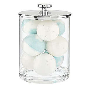 mDesign Large Modern Apothecary Storage Organizer Canister Jars - Plastic Containers for Bathroom, Organization Holder for Vanity, Counter, and Makeup Tables, Lumiere Collection, Clear/Chrome