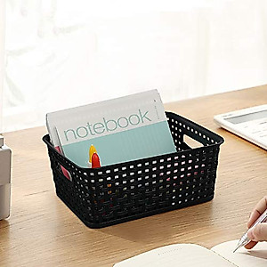 Yarebest 6-Pack Black Plastic Weave Basket, Small Cupboard Basket