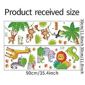 Jungle Animals Wall Sticker Monkey Giraffe Elephant Lion Zebra Wall Decals,Peel and Stick DIY Vinyl Mural Art for Kids Nursery Bedroom Living Room Playroom