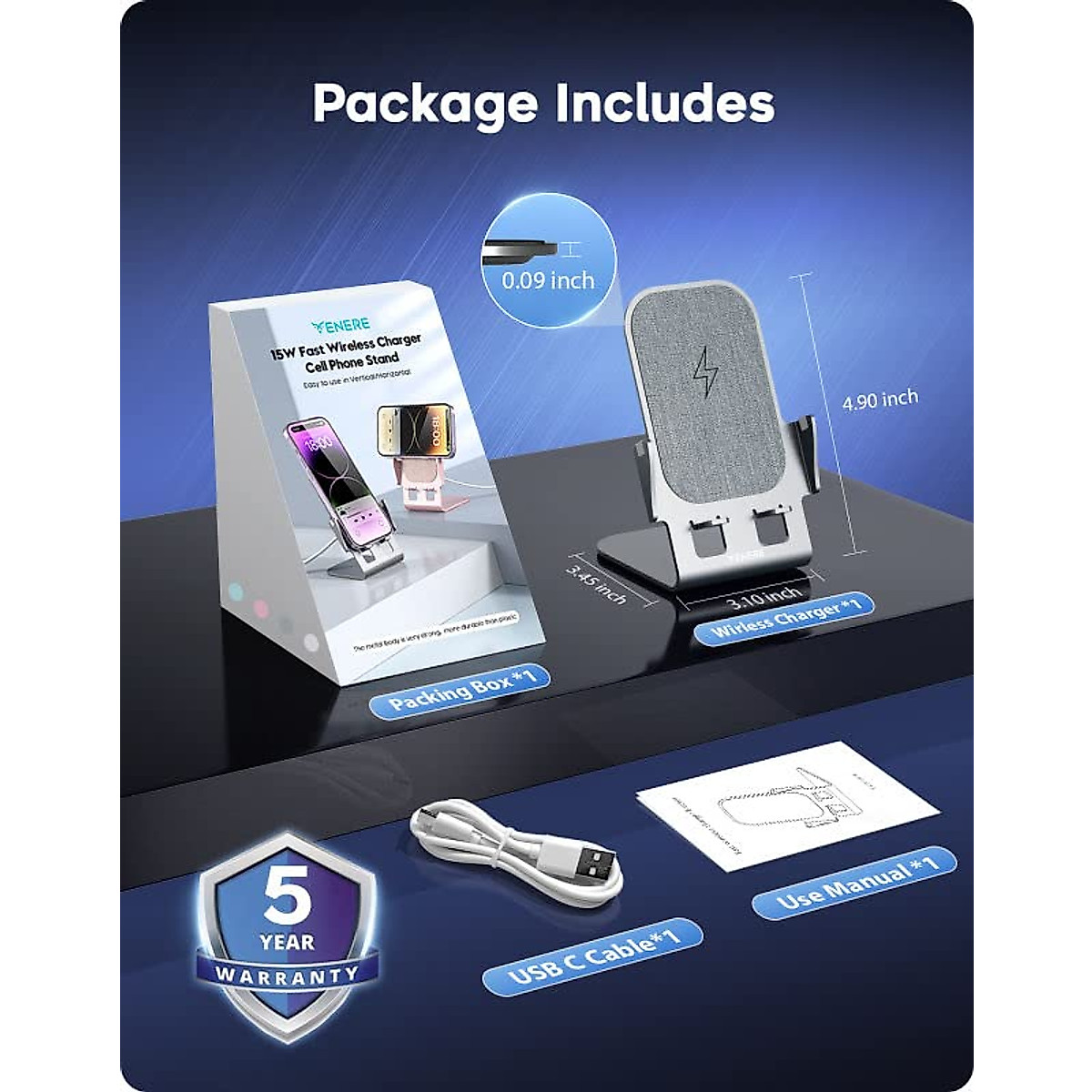 Wireless Charger, 15W Fast Wireless Charging, Ultra-Thin Aluminum Alloy Cell Phone Stand, Compatible with iPhone 14/13/12/11/X/8 Series, Samsung, Motorola, Huawei, OnePlus, Pixel, Qi Certified Device