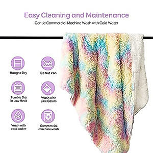 Cottonblue Weighted Blanket 15lbs Queen Size, Soft Faux Fur Sherpa Blanket, Reversible Fluffy Fleece Reverse Blankets, Warm and Cozy Rainbow Throw Decorative for Bedroom Sofa Floor, 60"x80"