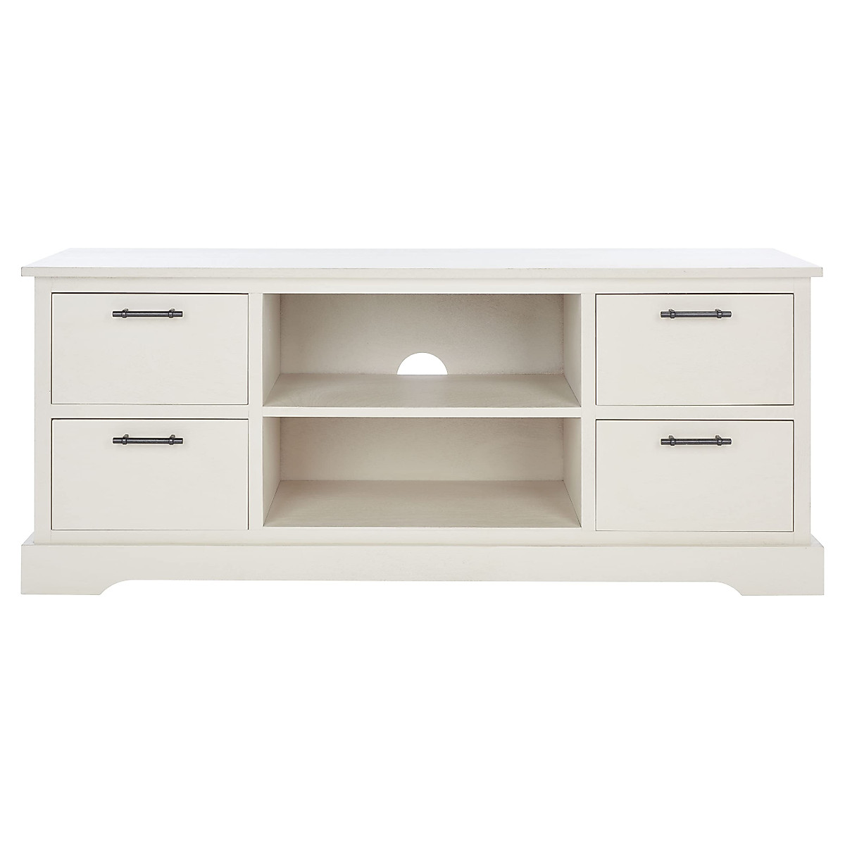 SAFAVIEH Home Collection Filbert Distressed White 4-Drawer Entertainment Stand up to 55" Flatscreen TV (Fully Assembled) Media Unit