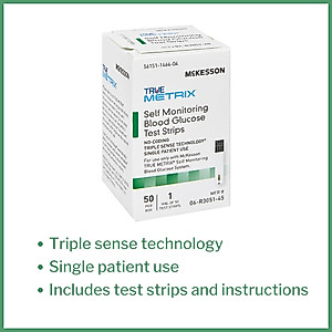McKesson TRUE METRIX Self-Monitoring Blood Glucose Test Strips, 50 Strips, 3 Packs, 150 Total