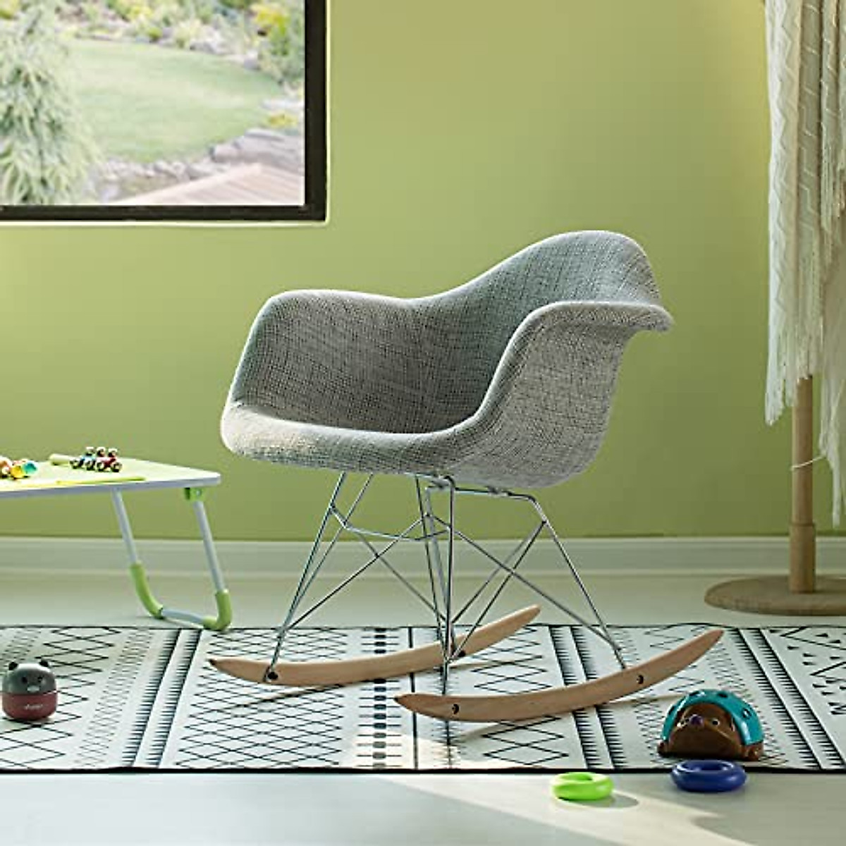 Mid-Century Modern Style Fabric Rocking Chair RAR Shell Dining Arm Chair, Light Gray