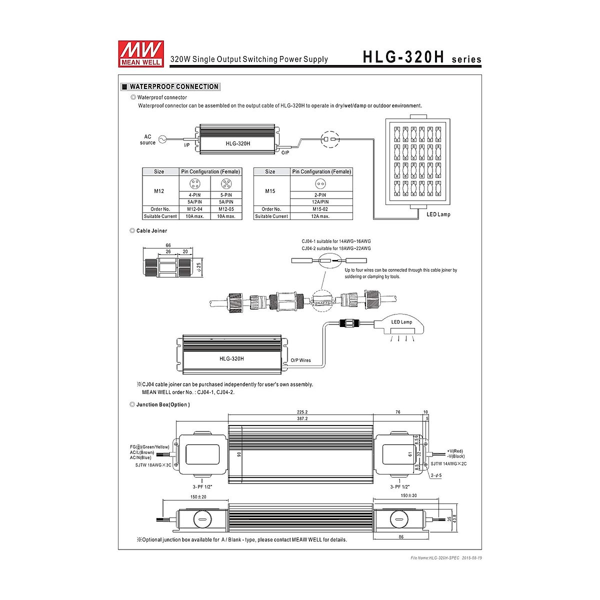 MEAN WELL HLG-320H-48B 320W 6.7A 48V Constant Voltage + Constant Current LED Driver