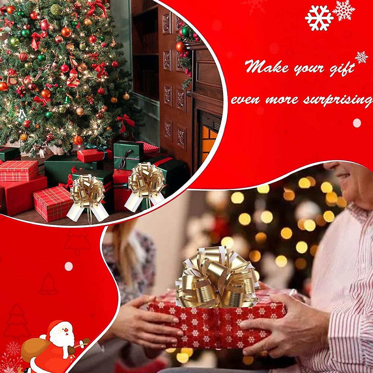 HQJAXJ 6 PCS Pull Bow,Gold Gift Bows for Presents 6 inch Pull Bow for Gifts Wrapping Party Gift Boxes Bow Basket Packaging Bows for Valentine's Day Presents Flower Decorations (gold)