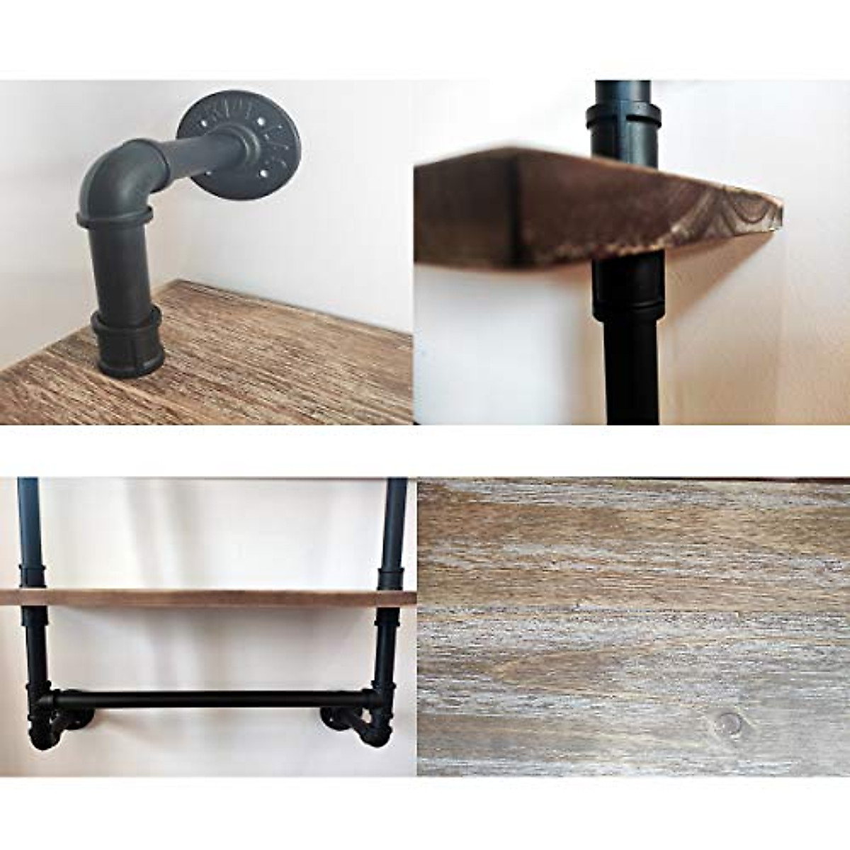 LooftMate Industrial Pipe Shelf,2 Tiered Metal Towel Racks for Bathroom,20" Industrial Pipe Floating Shelves Shelving,Rustic Wood Wall Mount Shelf with Towel Bar,Iron Towel Holder