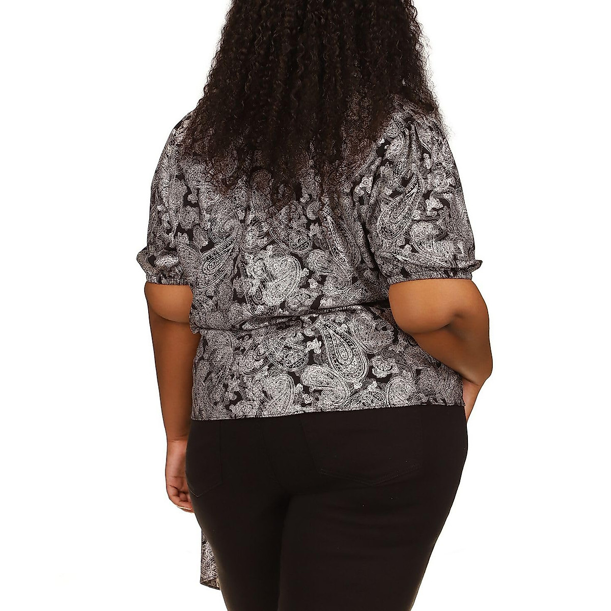 Michael Michael Kors Women’s Plus Size Metallic Paisley-Print Wrap Top Black/Silver 2X