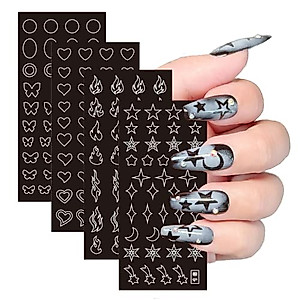 24 Sheets Airbrush Stencils Nail Stickers for Nail Art, French Nail Decals Printing Template Stencil Tool Moon Stars Heart Butterfly French Design Hollow (154 Designs)