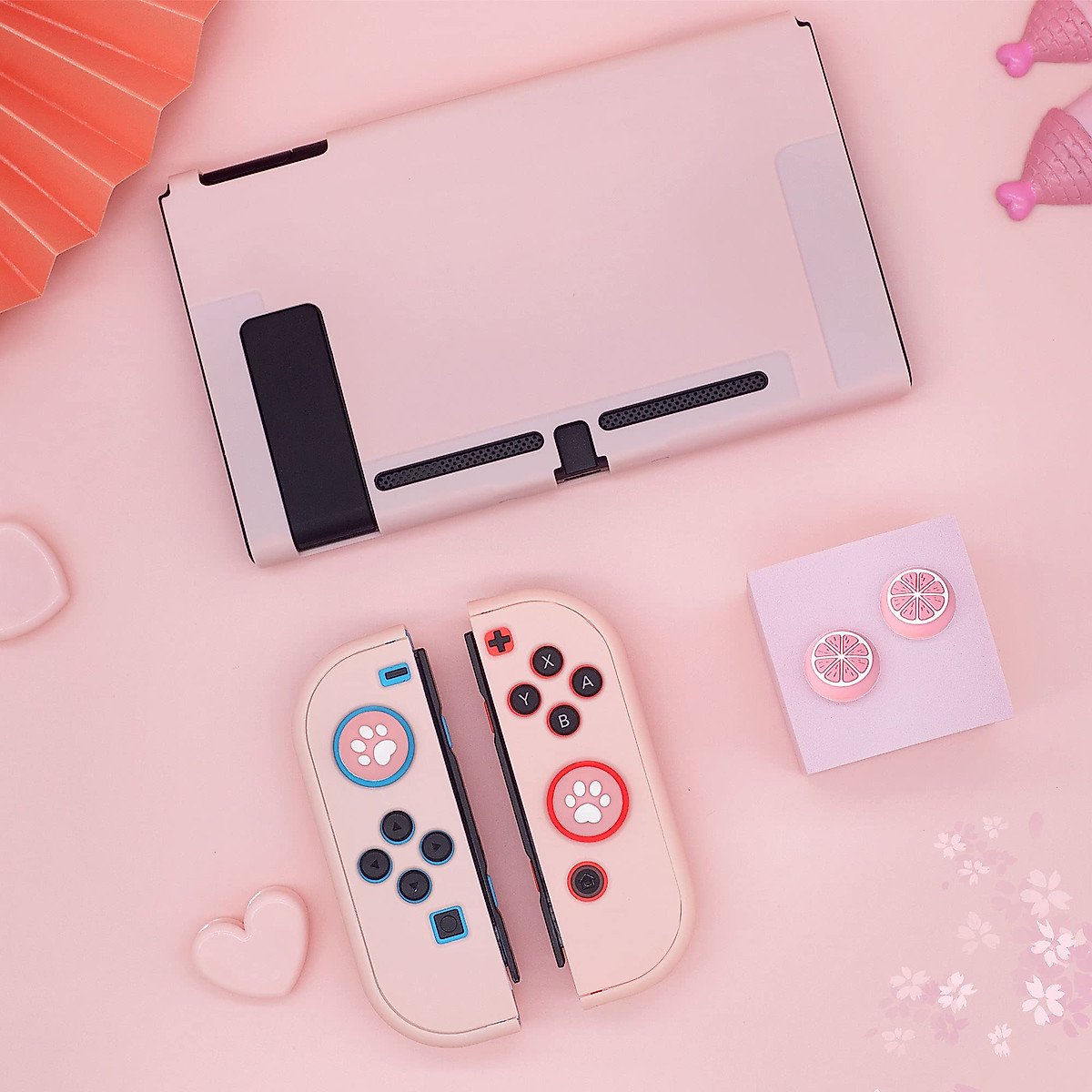 BRHE Protector Case for Nintendo Switch Cover Case with Glass Screen Protector, Anti-Scratch Shock-Absorption Grip Cover-Pink