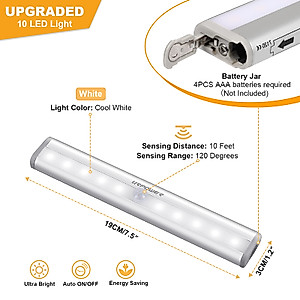 URPOWER Motion Sensor Light Indoor, 10 LED Motion Sensor Closet Lights Battery Operated Magnetic Under Cabinet Lights Strip Wireless Stick Up Night Lights Bar for Closet Kitchen Hallway Stair (3 Pack)