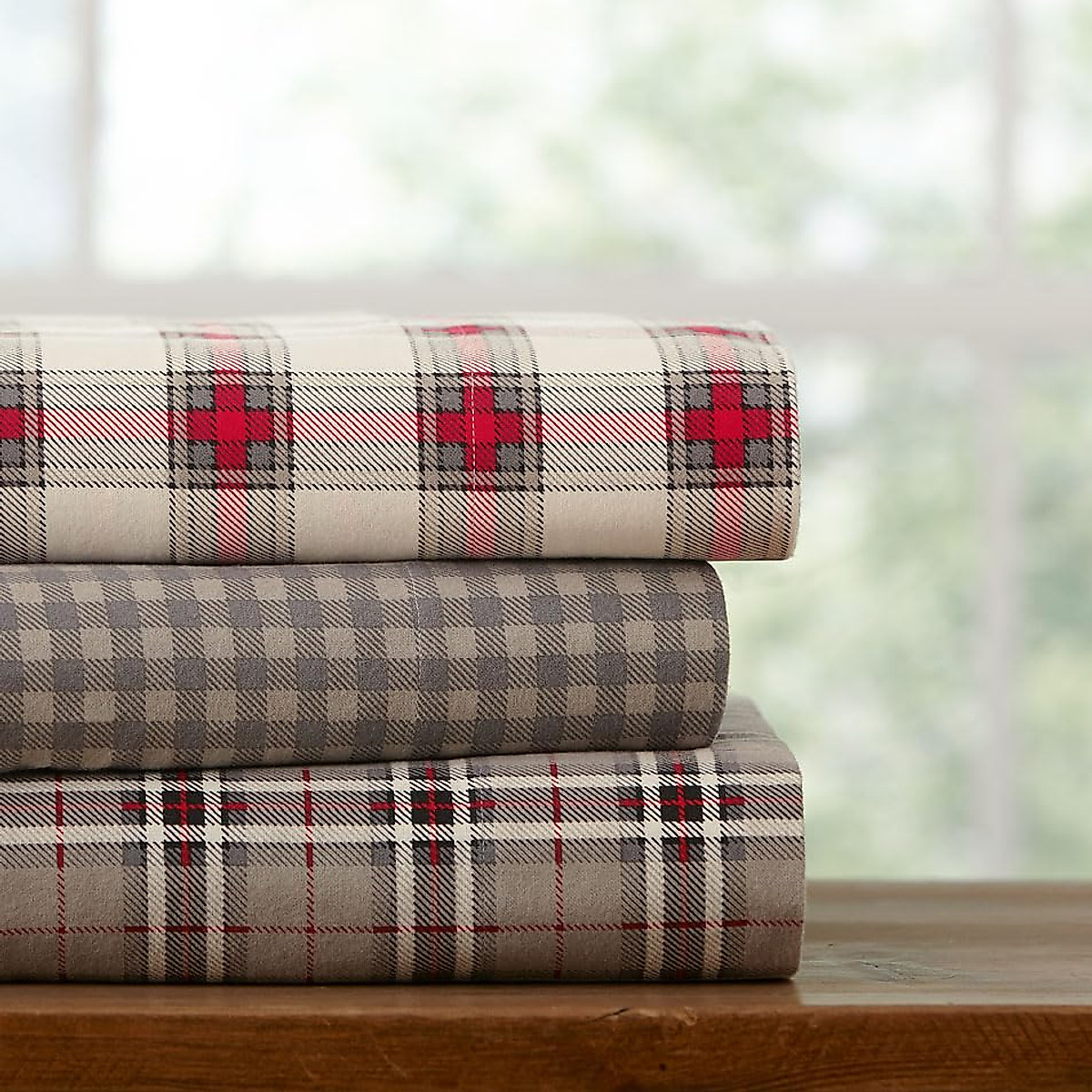 Pointehaven 180 GSM Luxury 100% Soft Cotton Printed Flannel Sheet Set, Twin XL, Farmhouse Plaid - Warm & Cozy - Pre-Shrunk -Deep Pockets - Elastic All Around-Comfy Double Brushed -