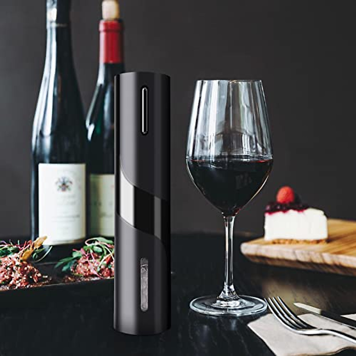 TEBIKIN Electric Wine Bottle opener，Battery Operated Automatic Wine Bottle Corkscrew Opener with Foil Cutter,2 Wine Vacuum Stopper，Wine Pourer for Gift，Home，Party