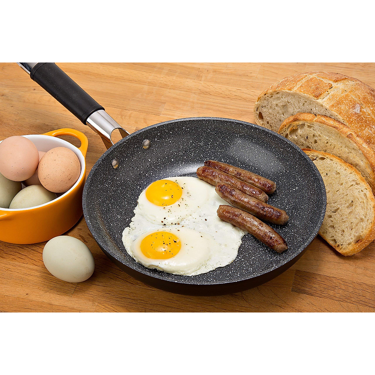 Vesuvio Ceramic Coated Nonstick Cookware, 3-Pack Bundle: Frying Pan, 9.5 Inch | 3 Quart Nonstick Sauce Pan with Oven Safe Glass Lid | 5 Quart Dutch Oven Stock Pot with Oven Safe Glass Lid