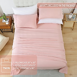 Whitney Home Textile Twin Size Sheet Set - Luxury Soft Comfy Bed Sheets, Breathable Cooling Hotel Bedding for Women, Men, Teens, Extra Deep Pocket, Easy-Fit, Oeko-Tex, Wrinkle Free 3 Piece - Pink