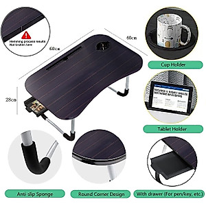 Foldable Bed Table for Laptop,Laptop Desk Table Stand,Laptop Bed Tray Table with Storage Drawer-Cup Holder, Notebook Stand Lap Desk for Writing Reading Eating, Portable Laptop Table for Bed Sofa Floor