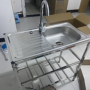 Outdoor Stainless Steel Kitchen Sink, Free Standing Commercial Single Bowl Sink Set with Storage Shelves & Drain Kit for Washing Room Backyard Garage