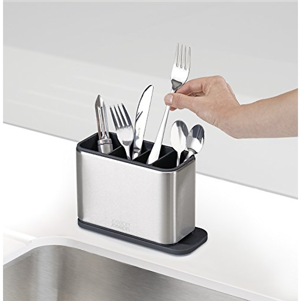 Joseph Joseph Surface Cutlery Drainer Stainless Steel Organizer Caddy Holder Drying Basket Kitchen, Silver