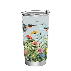Wassud Flying Hummingbirds 20 oz Tumbler with Lid and Straw Stainless Steel Double Wall Vacuum Tumblers Insulated Travel Coffee Mug for Cold and Hot Drinks