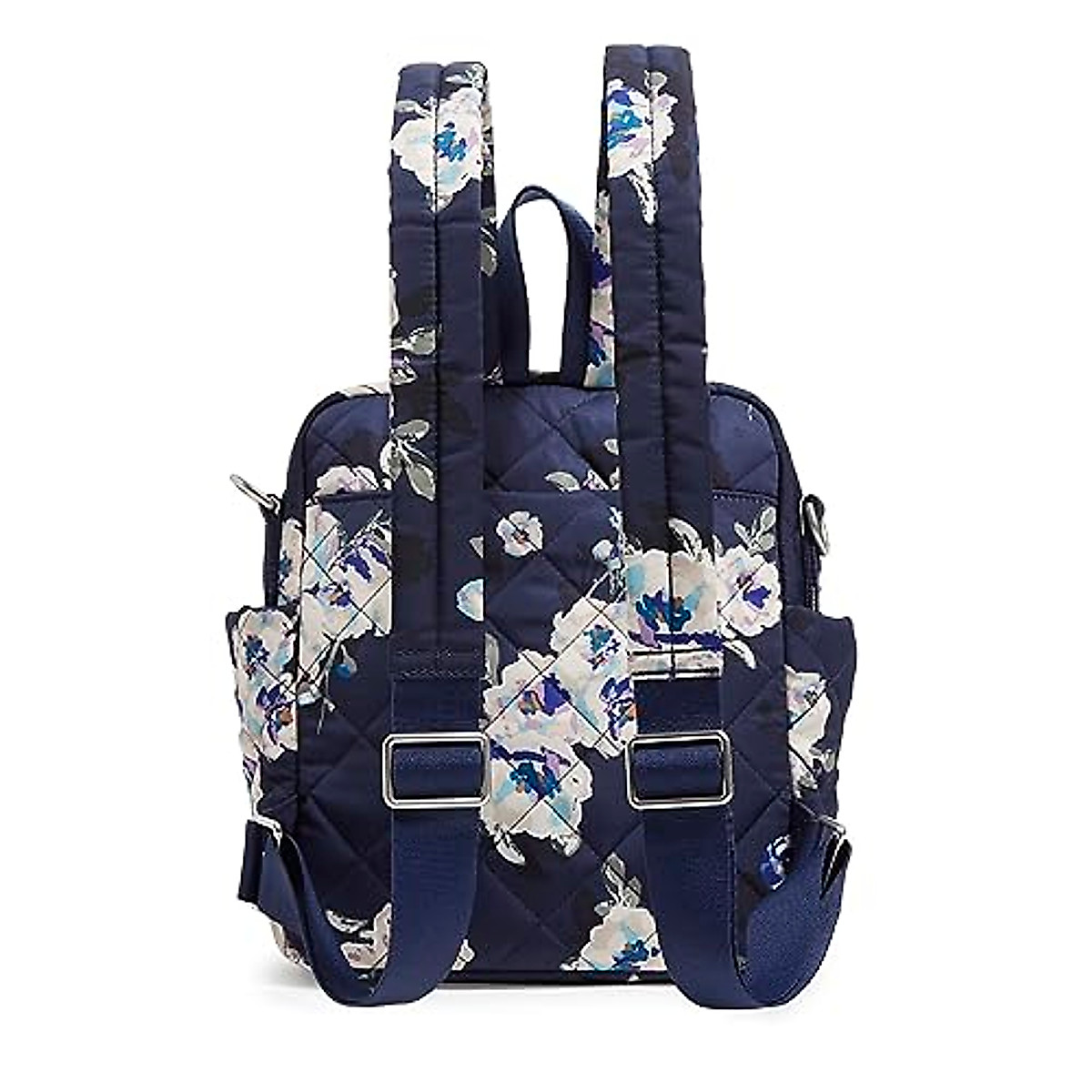 Vera Bradley women's Performance Twill Convertible Small Backpack Bookbag, Blooms and Branches Navy, One Size