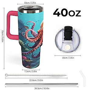 Octopus 40 Oz Car Cup Stainless Steel Travel Mug Leak-Proof Insulated Tumbler with Handle Light Rose Red-style