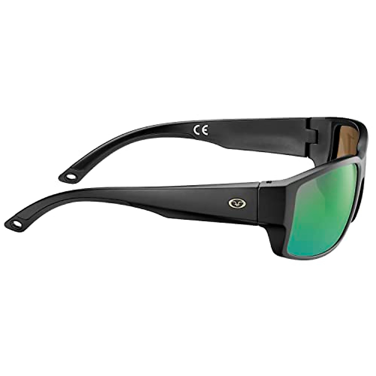 Flying Fisherman Baleen Wrap Around Polarized Sunglasses, Matte Black Frame/Amber-Green Mirror Lens, Medium