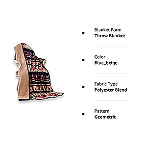 Nu Trendz Signature Southwest Design Sherpa Lined Throw Blanket 50"x 60" (Blue_Beige)