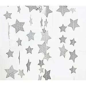 Fecedy Sparkling Star Garland Bunting for Birthday Wedding Engagement Bridal Shower Baby Shower Bachelorette Holiday Celebration Party Decorations 13 feet (Silver)