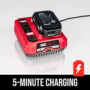 SKIL PWR CORE 12 Brushless 12V Compact Drill Driver & Impact Driver Kit Includes 2.0Ah Battery and PWR JUMP Charger - CB8429A-10,Red