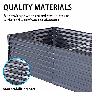 KGAR 8x4x2ft Metal Raised Garden Bed Outdoor Garden Raised Planter Box for Vegetables Flowers Herbs, Dark Grey