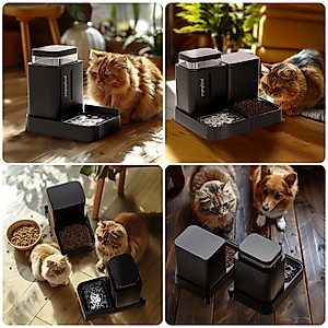 PETPHABET Gravity Cat Feeder and Water Dispenser, 2 in 1 Automatic Cat Feeder with 180 Degree Rotatable, 2 Pack Self Feeding Pet Bowl Set for Small Medium Cat Dog Puppy Kitten, Black, 0.8 Gallon x 2