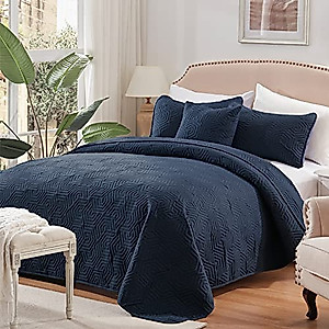 COZYART Navy Blue Quilt Set Queen Size