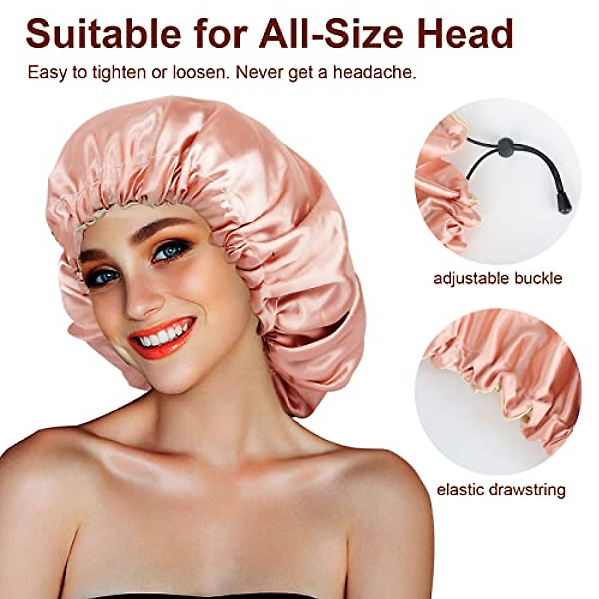 Atudew Satin Bonnet, 2PCS Silk Bonnet, Hair Bonnet for Black Women for Curly Hair Sleeping, Silk Sleeping Cap, Satin Sleep Cap, Satin Night Cap, Hair Cap for Sleeping, Sleep Bonnet, Adjustable