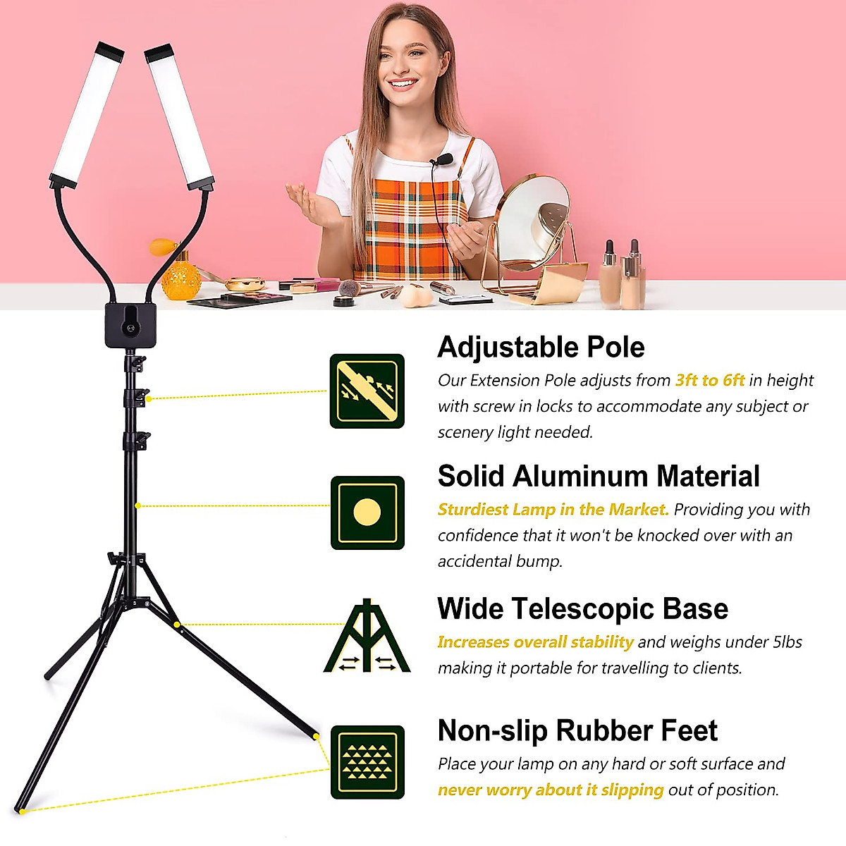 Lash Lamp for Eyelash Extensions, 5800LM Esthetician Light for Lash Extensions with Tripod Stand and Phone Holder, Lash Light for Makeup, Tattoo, Photography, Selfie, Video Recording, Filming