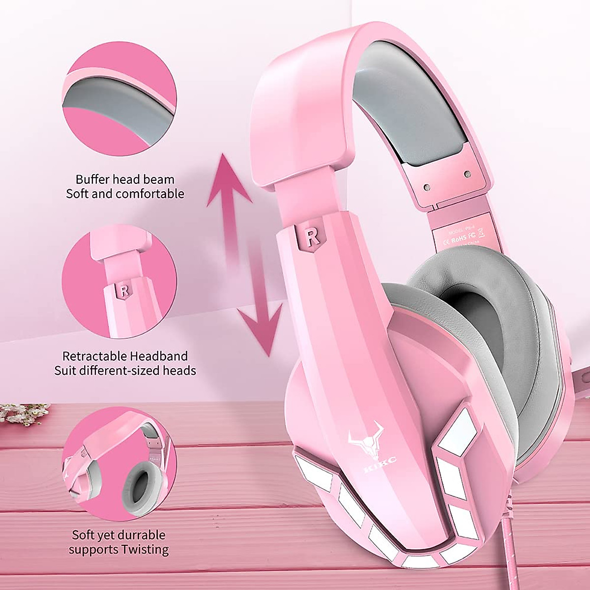 Kikc PS4 Gaming Headset with Mic for Xbox One, PS5, PC, Mobile Phone and Notebook, Controllable Volume Gaming Headphones with Soft Earmuffs, Headphones for Kid