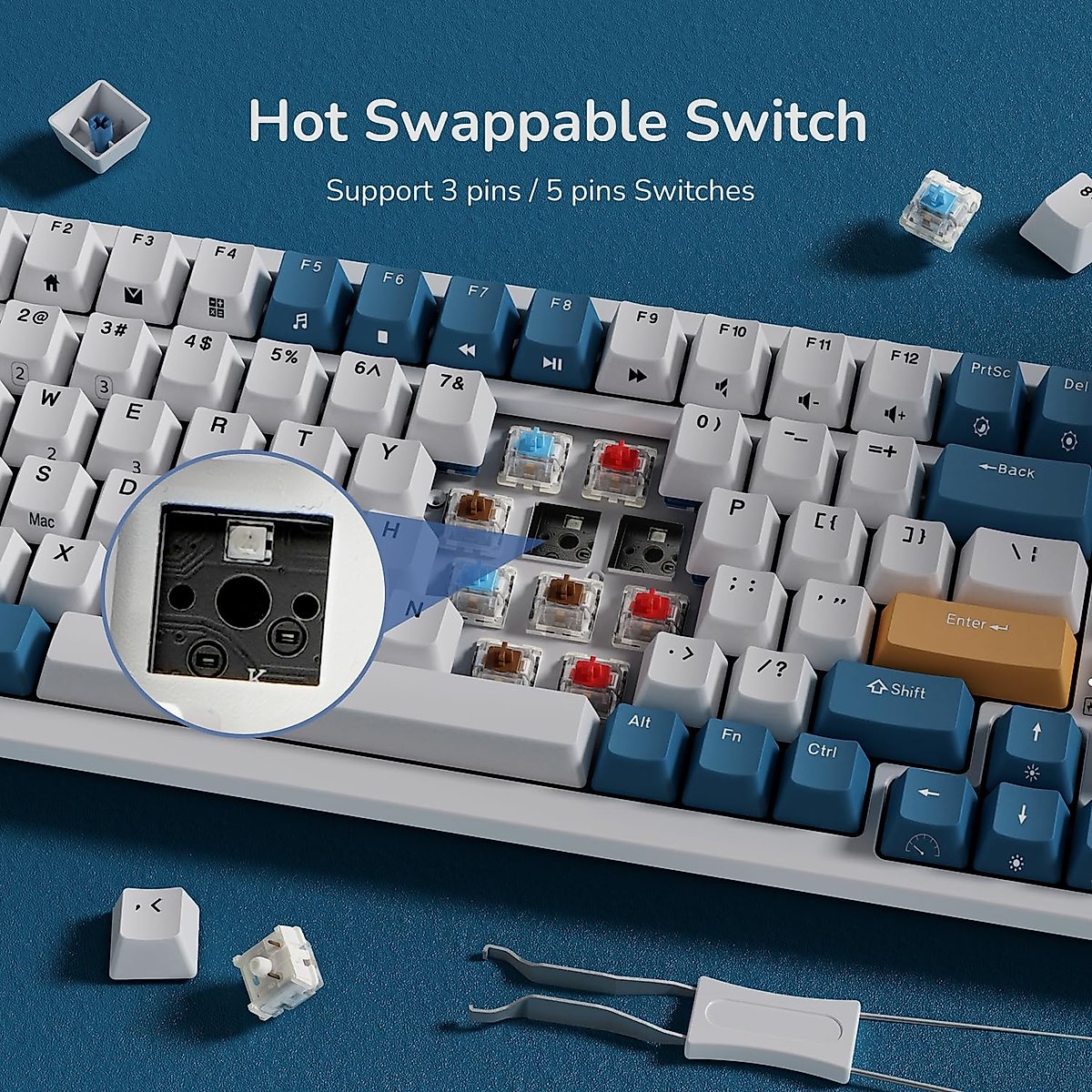 RK ROYAL KLUDGE RK98 Wireless Mechanical Keyboard, Triple Mode 2.4G/BT5.1/USB-C Hot Swappable Mechanical Keyboard with Number Pad, Pre-lubed Switches RGB Backlit Gaming Keyboard, Software Support