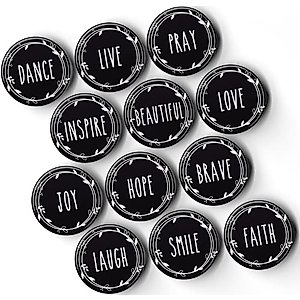 BabyPop! Newest Design Black 12 Pack Round Glass Refrigerator Magnets, Trendy Inspirational Magnet Gift Set for Fridge Cute Decorative Motivational Whiteboard Magnets for Office Locker Home & Kitchen