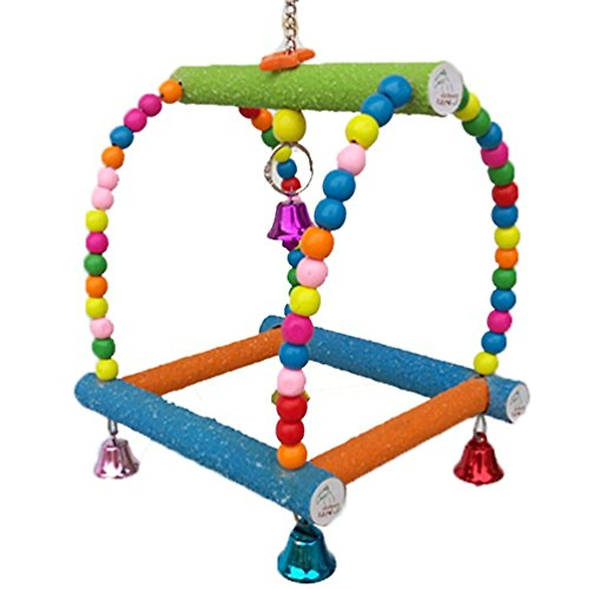 Hypeety Colorful Wooden Swing Bird Toy for Parrot Macaw African Greys Budgies Cockatoo Parakeet Cockatiel Conure Lovebirds Finch Cage Perch Toy Paw Grinding Ladder (S)