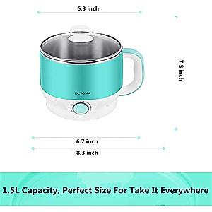 DCIGNA 1.5L Electric Hot Pot, Noodle Cooker, Mini Hot Pot, Egg Cooker, Stainless Steel Shabu Shabu Hot Pot With Free Stainless Steel Rack, 110V 600W - For Boiling Water, Eggs, Cooking, Noodles