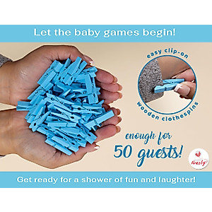 Party Hearty Baby Shower Games for Boy, Don't Say Baby Game,1 Sign and 50 Mini Blue Clothespins, Don't Say Baby Baby Shower Game, Baby Shower Ideas