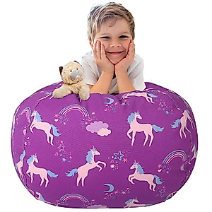 Aubliss Stuffed Animal Bean Bag Storage Chair (Purple Unicorn, Medium (32''))