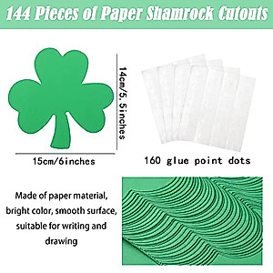 144 Pcs Shamrock Cutouts Paper Shamrocks Large Shamrock Shapes Paper Shamrock Shape Die Cuts for St Patricks Day Party Craft, Kid's School Craft Projects, Bulletin Board Decor, Green
