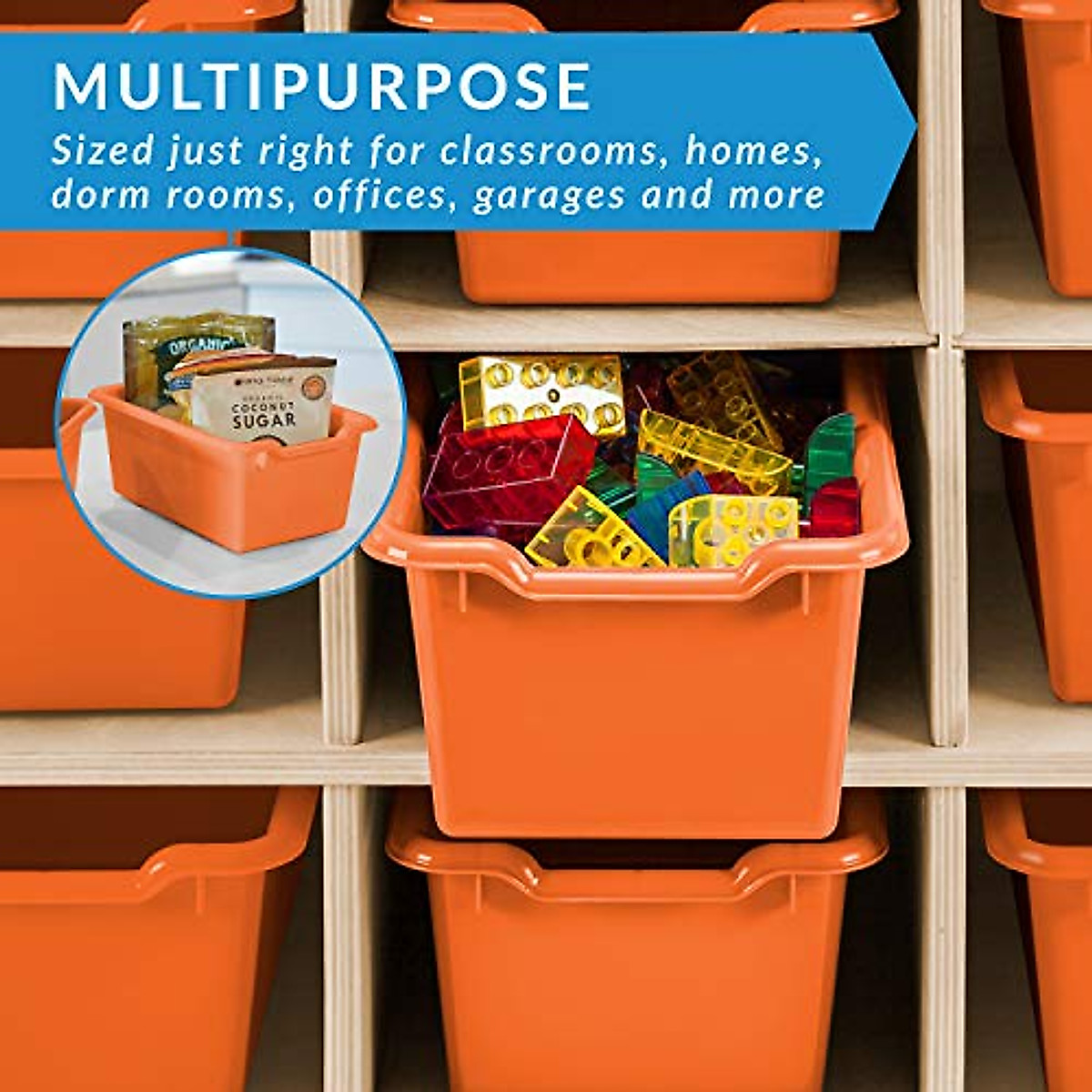 ECR4Kids Scoop-Front Storage Bins, Easy-to-Grip Design Storage Cubbies, Kid Friendly and Built to Last, Pairs with ECR4Kids Storage Units, 10-Pack, Orange