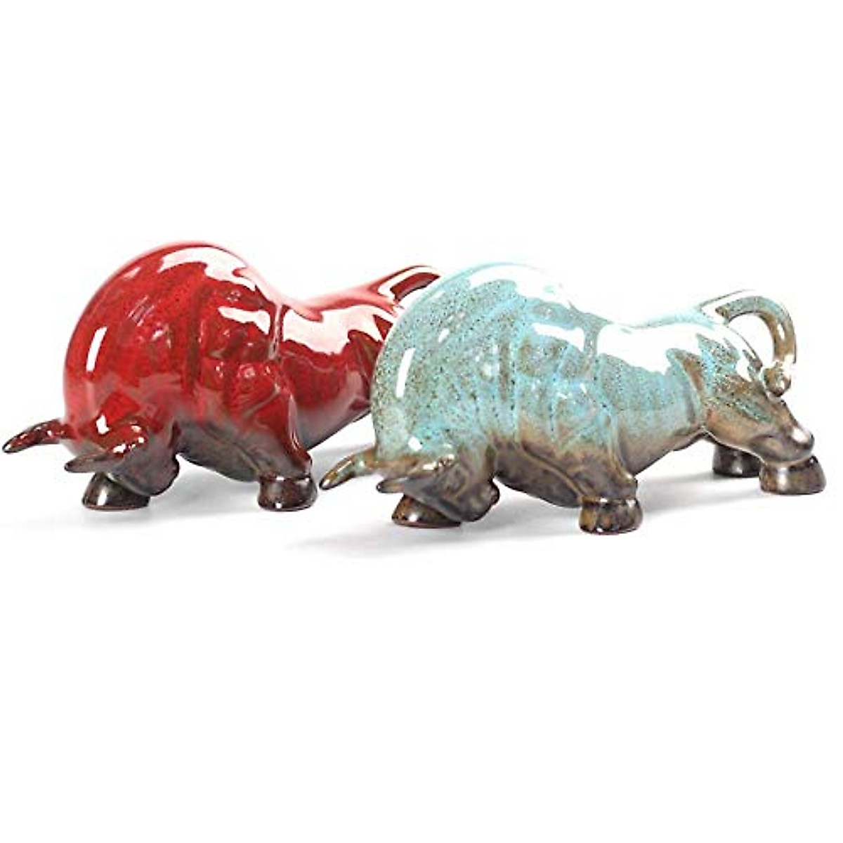 WEALTHCOMING Wall Street Bull Arts Statues,Exquisite Ceramic Fortune Bulls Figurines and Sculptures Home & Office Tabletop Decor (Unstoppable-Red)