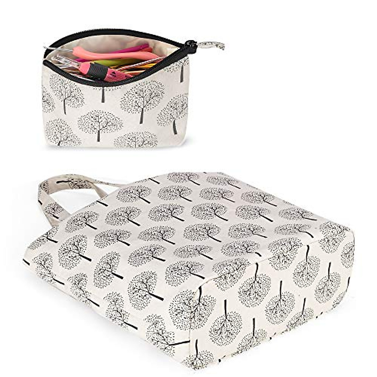 YARWO Knitting Bag with Small Zipper Pouch, Yarn Tote for Knitting Needles, Skeins of Yarn and Knitting Supplies On The Go, Tree (Patented Design)