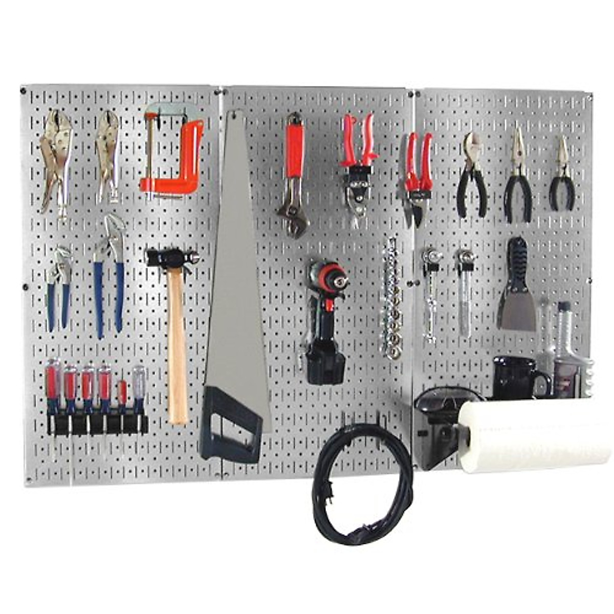 Wall Control 30BAS300GVB 4-Feet Metal Pegboard Basic Tool Organizer Kit with Galvanized Toolboard and Black Accessories, Metallic