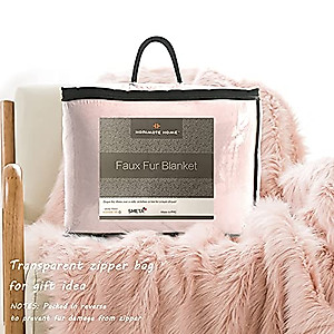 Pink Faux Fur Throw Blanket, Luxury Modern Blush Home Throw Blanket, Super Warm, Fuzzy, Elegant, Fluffy Thick Heavy Decoration Blanket Scarf for Sofa, Couch and Bed, 60''x 80''