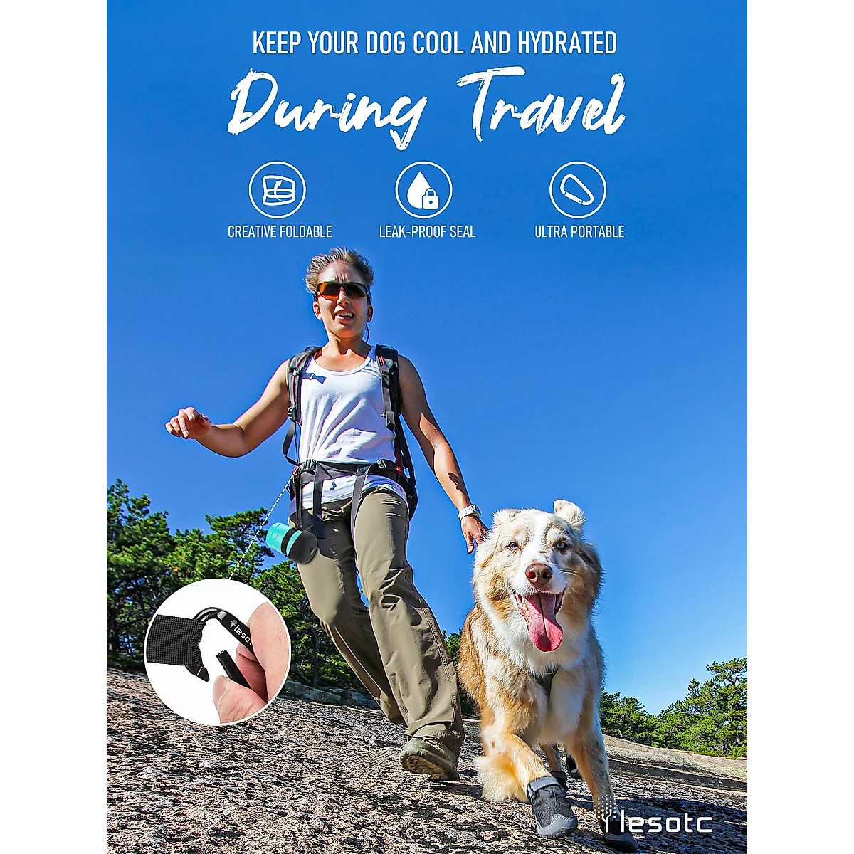 Lesotc Dog Water Bottle, Portable Dog Water Dispenser, Leak Proof Dog Travel Water Bottle, Squeeze Pet Water Bottle for Walking On The Go, Dog Hiking Accessories for Outdoor, Hiking, Travel