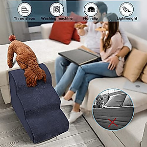 Topmart 3 Tiers Foam Dog Ramps/Steps,Non-Slip Dog Steps,Extra Wide Deep Dog Stairs,High Density Foam Pet Stairs/Ladder,Best for Older Dogs,Cats,Small Pets,with Dog Rope Toy,Blue